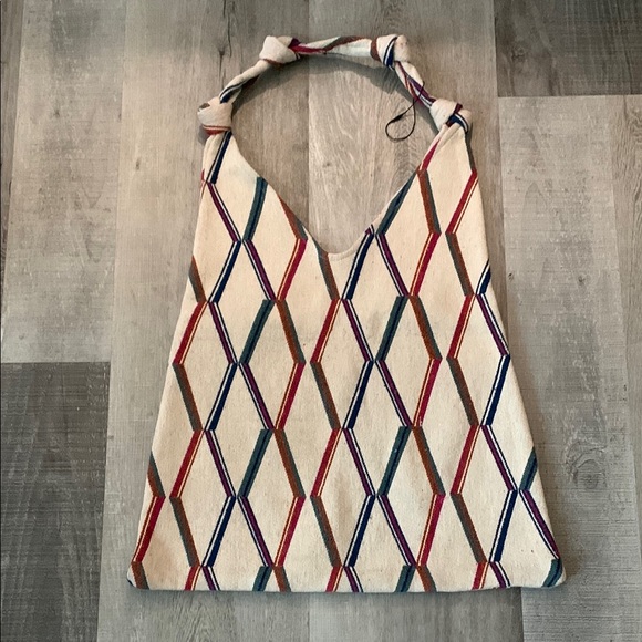 Zara | Bags | Zara Jacquardgeometric Pattern Large Tote Knotted Accents ...